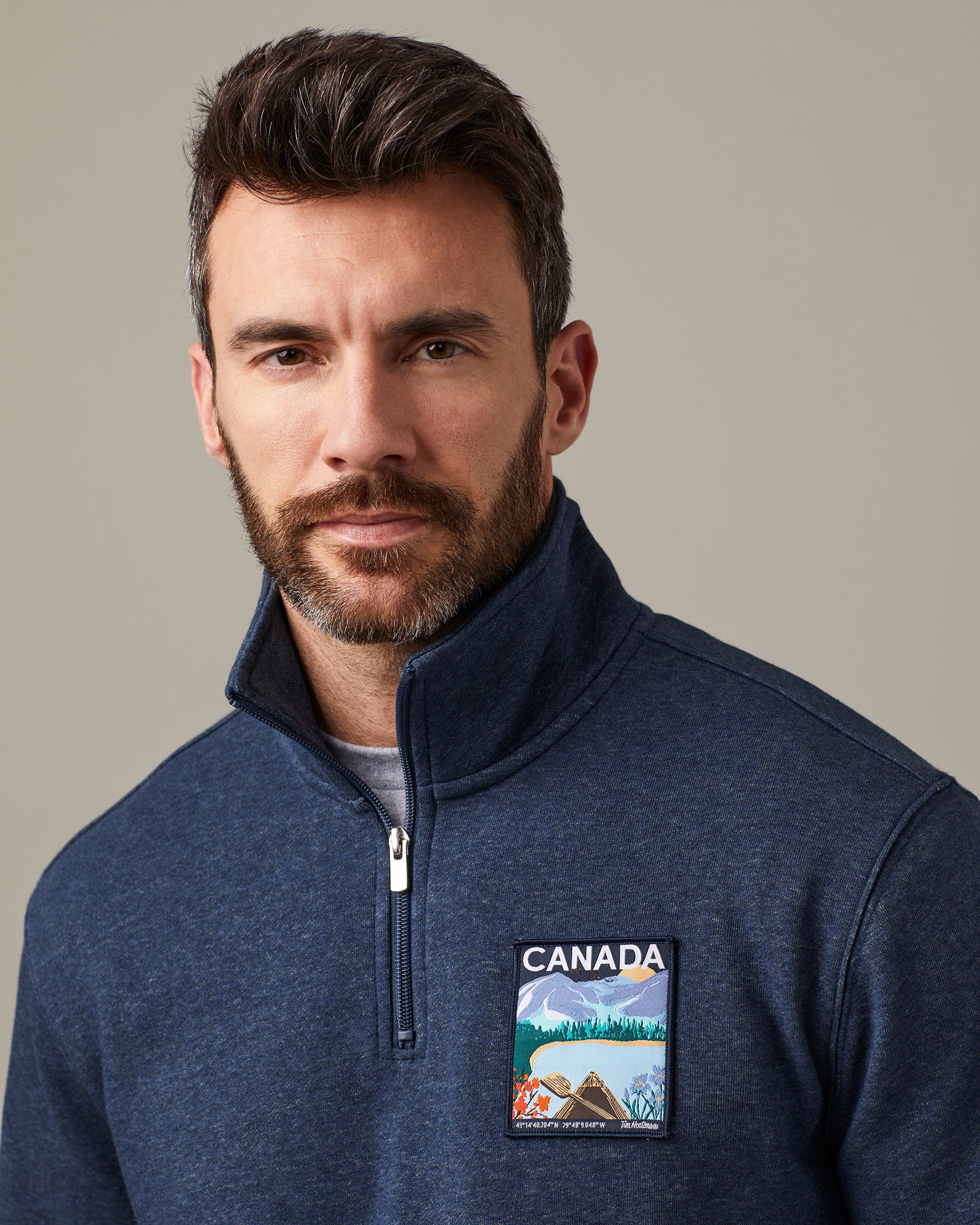 Tim Hortons Quarter Zip Sweatshirt | Canada French Terry | Navy Marl | TimShop